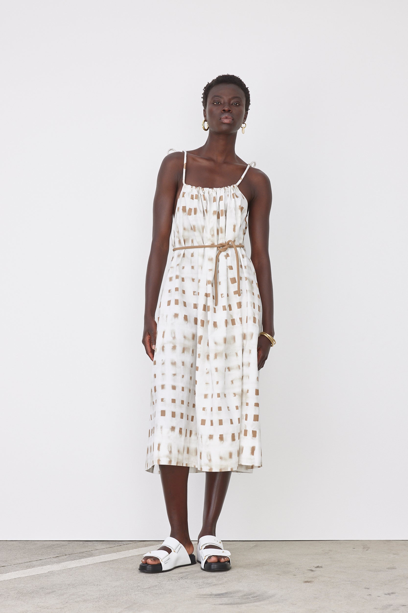 Scarlett Dress | Inverted Check Camel – The Archive Place